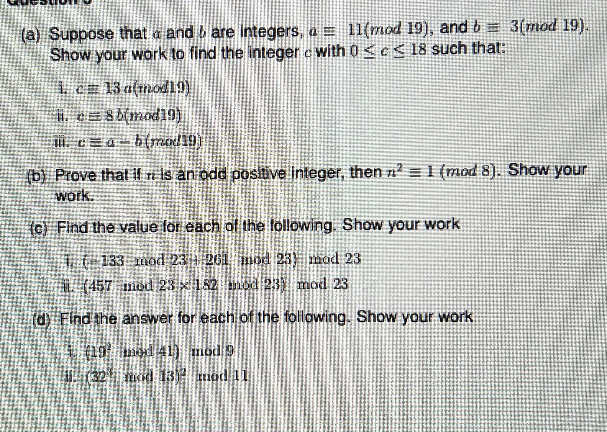 Solved (a) Suppose that a and b are integers, a≡11(mod19), | Chegg.com
