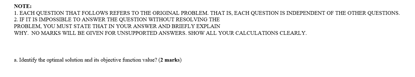 Solved Question 3: Sensitivity Analysis (20 Marks). Below 