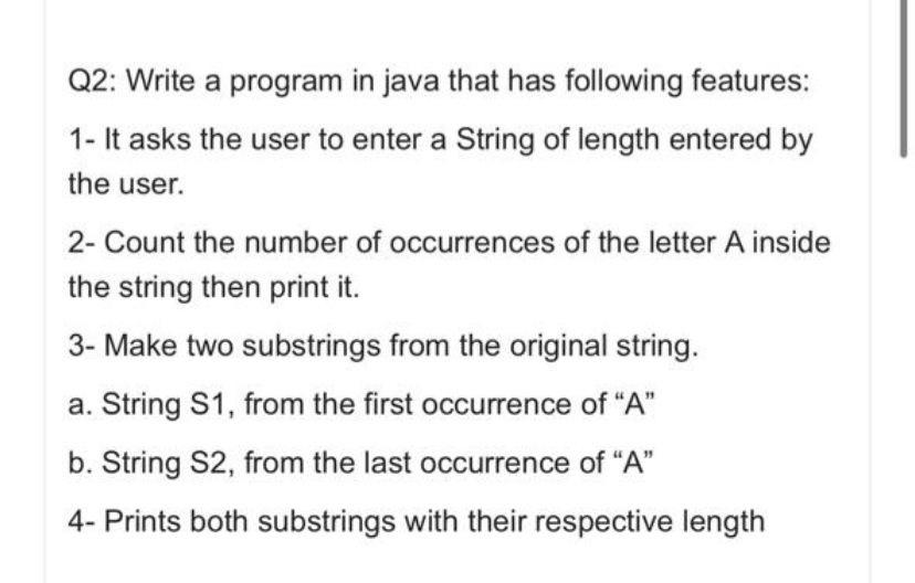 Solved Q2: Write a program in java that has following | Chegg.com