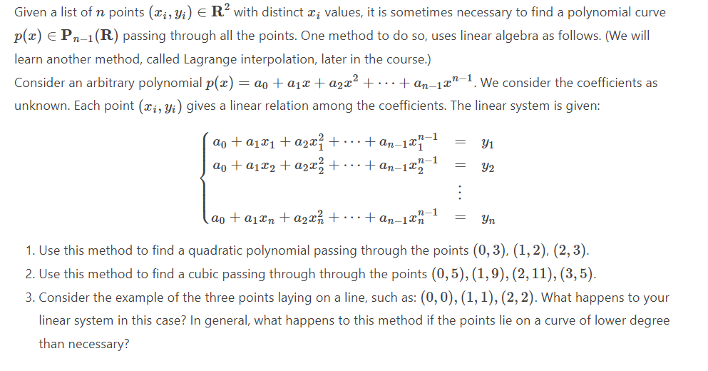 Solved Given a list of n points (xi,yi)∈R2 with distinct xi | Chegg.com
