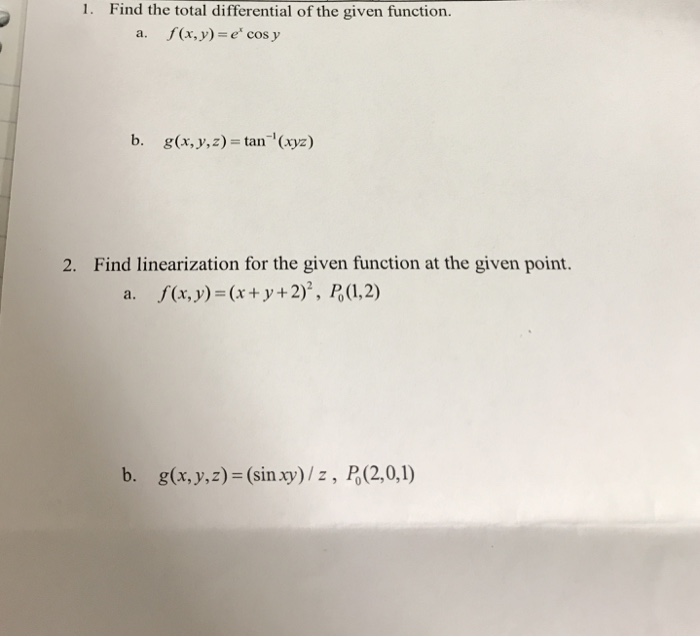 Solved 1 Find The Total Differential Of The Given Function 7638
