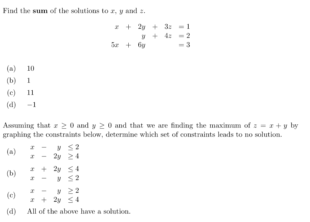 Solved Find the sum of the solutions to x, y and z. z + 2 + | Chegg.com