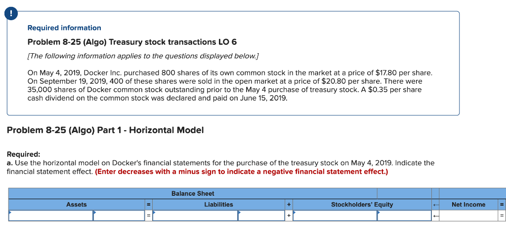 Solved ! Required information Problem 8-25 (Algo) Treasury | Chegg.com