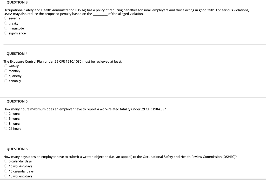 Solved Occupational Safety and Health Administration (OSHA) | Chegg.com
