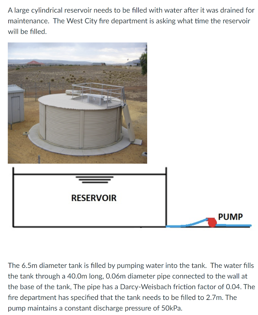 Solved A large cylindrical reservoir needs to be filled with | Chegg.com