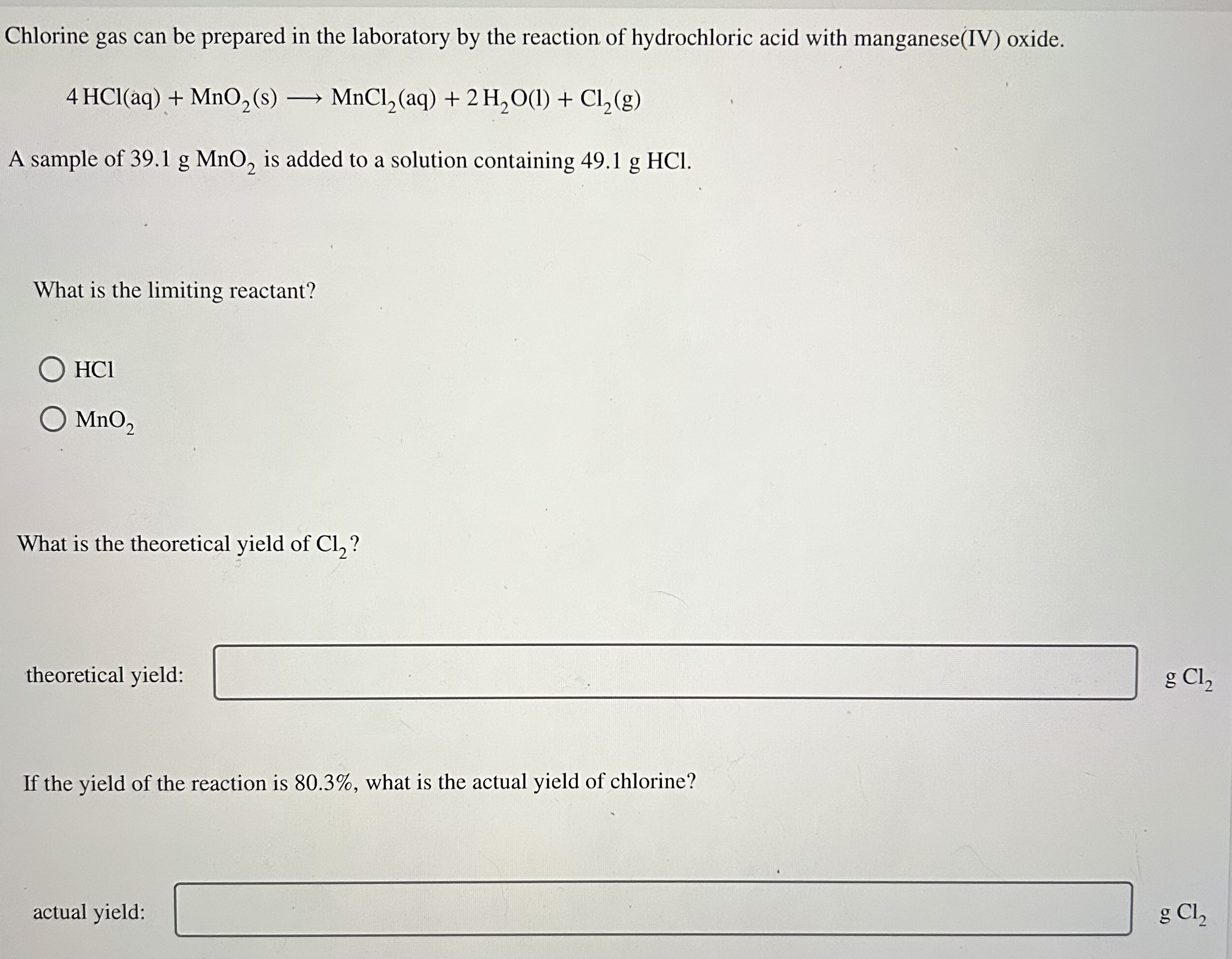 Solved Chlorine gas can be prepared in the laboratory by the | Chegg.com