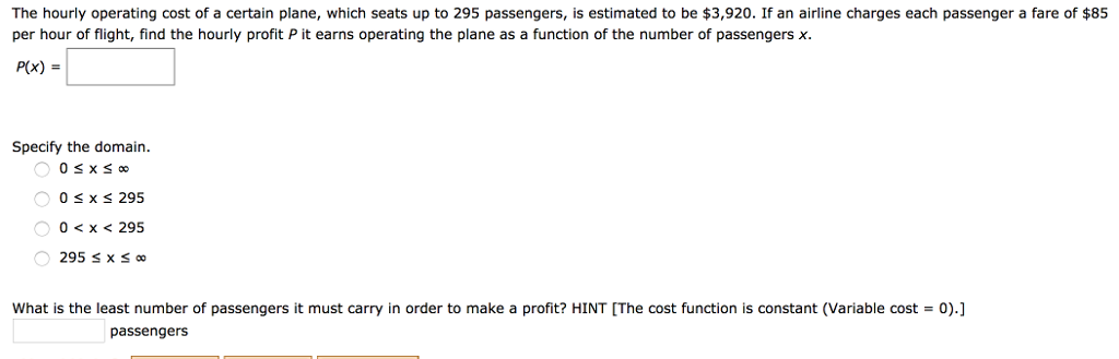 Solved The hourly operating cost of a certain plane, which | Chegg.com