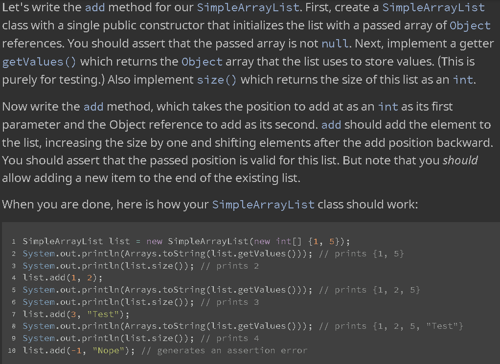 Solved Let's write the add method for our SimpleArrayList. | Chegg.com