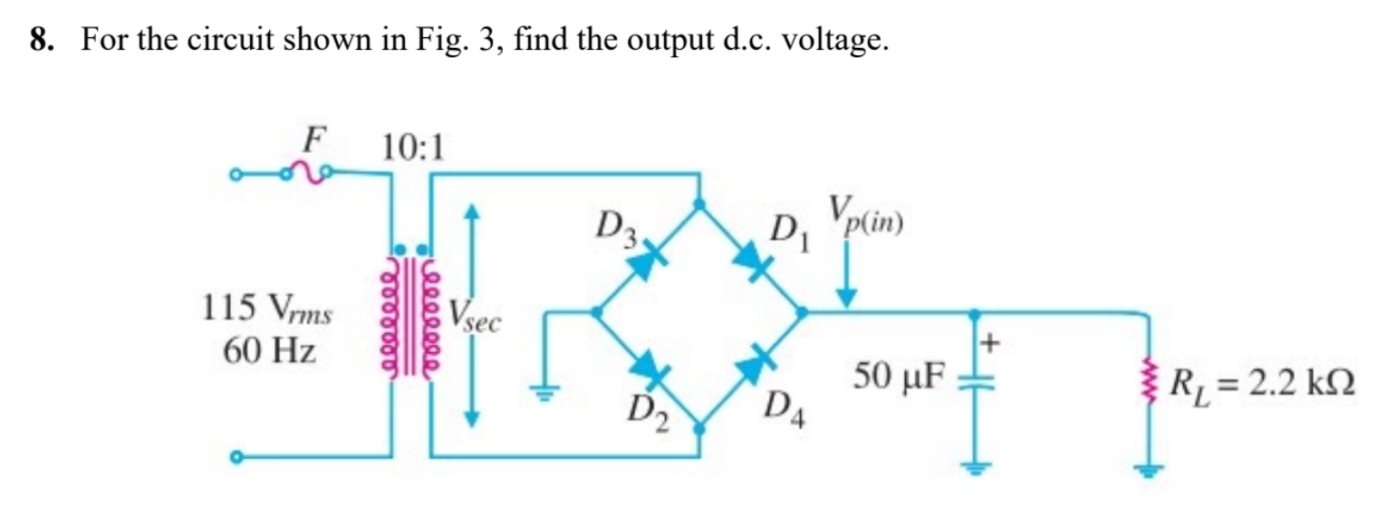 Solved For the circuit shown in Fig. 3, find the output d.c. | Chegg.com