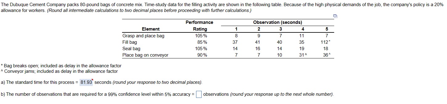 Solved The answer I have is 81.93, The Dubuque Cement | Chegg.com