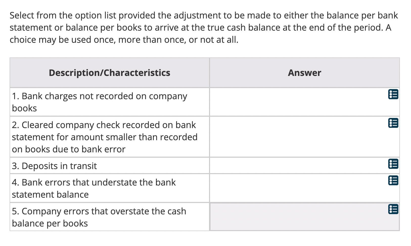 Solved Select from the option list provided the adjustment | Chegg.com