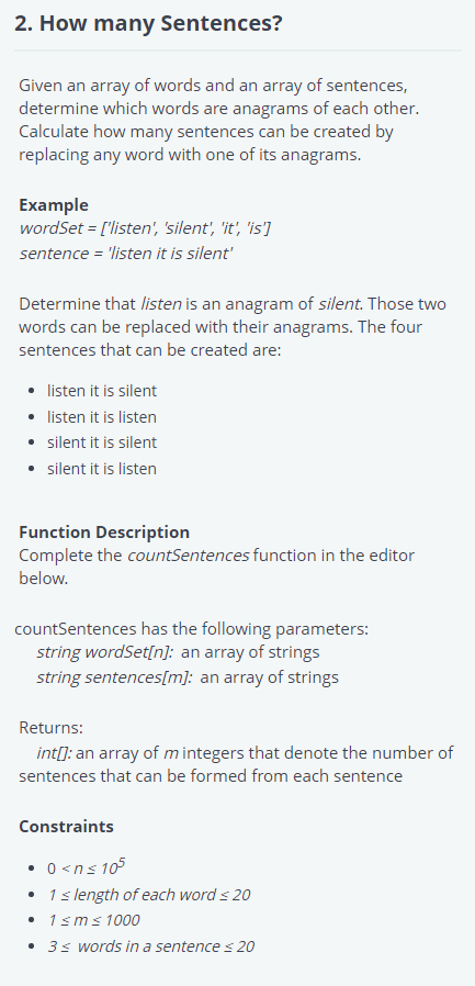 Solved 2. How many Sentences? Given an array of words and an | Chegg.com