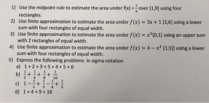Solved 1) Use the midpoint rule to estimate the area under | Chegg.com