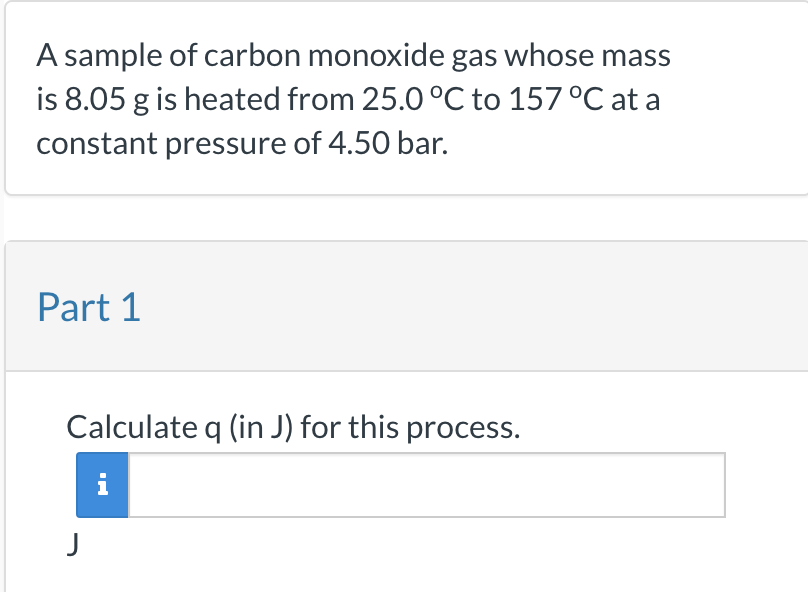 Solved A sample of carbon monoxide gas whose mass is 8.05 g | Chegg.com
