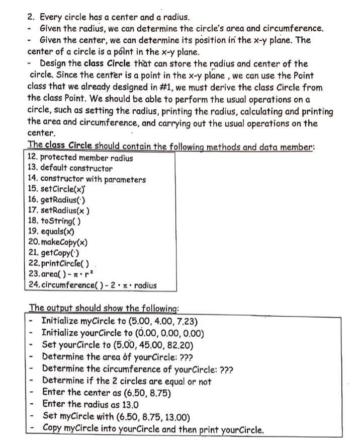 Solved I need help with the point class and the circle | Chegg.com