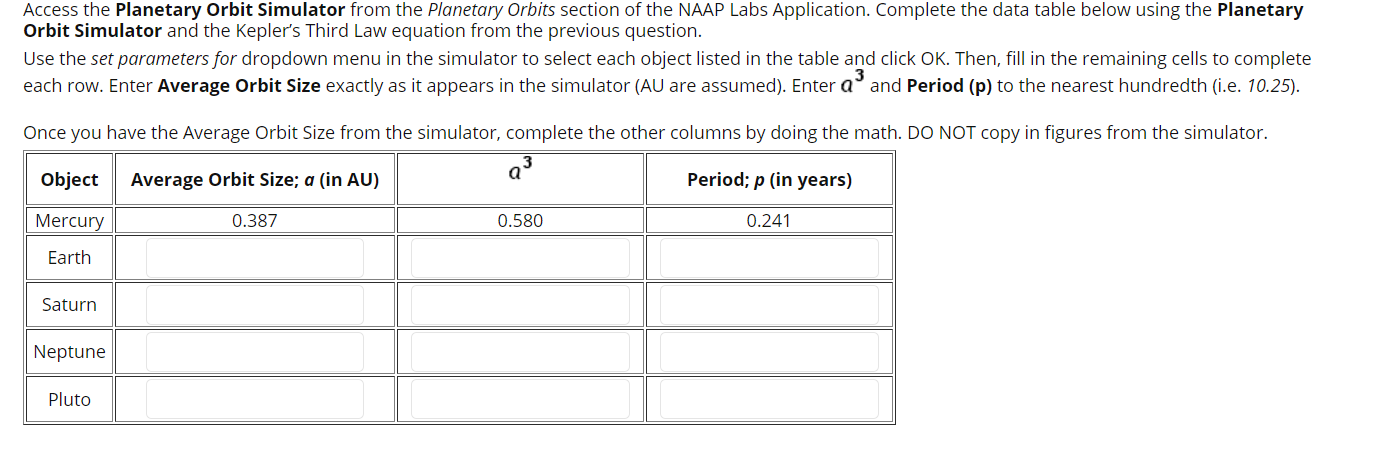 Solved Access the Planetary Orbit Simulator from the | Chegg.com