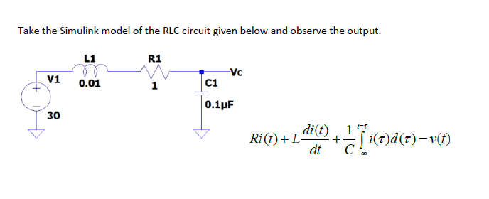 Solved Take the Simulink model of the RLC circuit given | Chegg.com