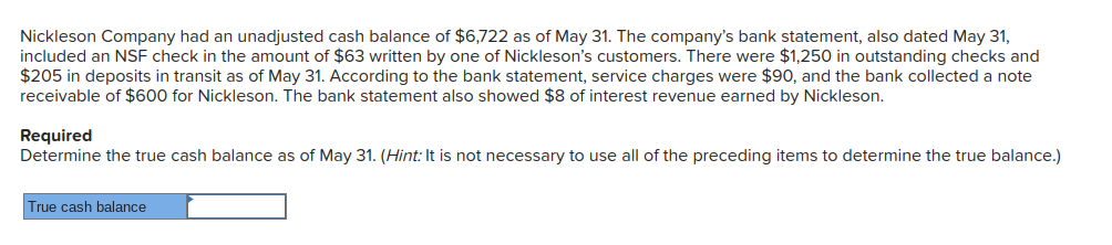 Solved Han's Supplies' bank statement contained a $180 NSF | Chegg.com