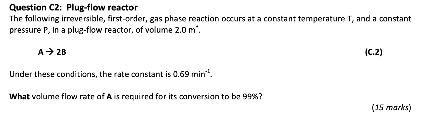 Solved Question C2: Plug-flow reactor The following | Chegg.com