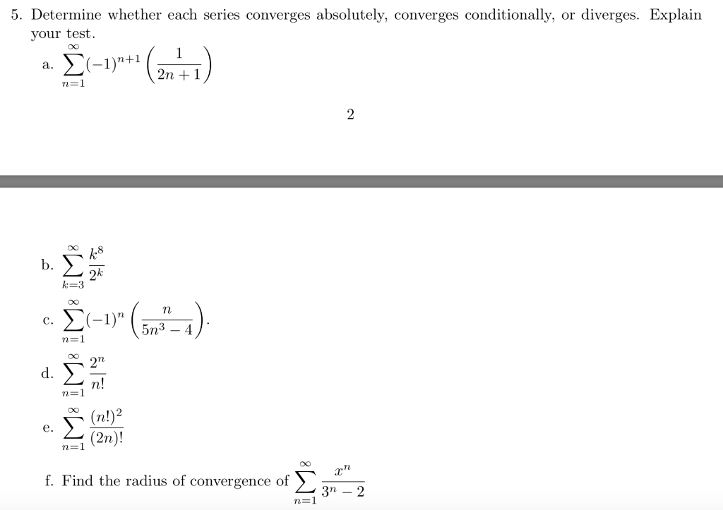 Solved 5. Determine whether each series converges | Chegg.com