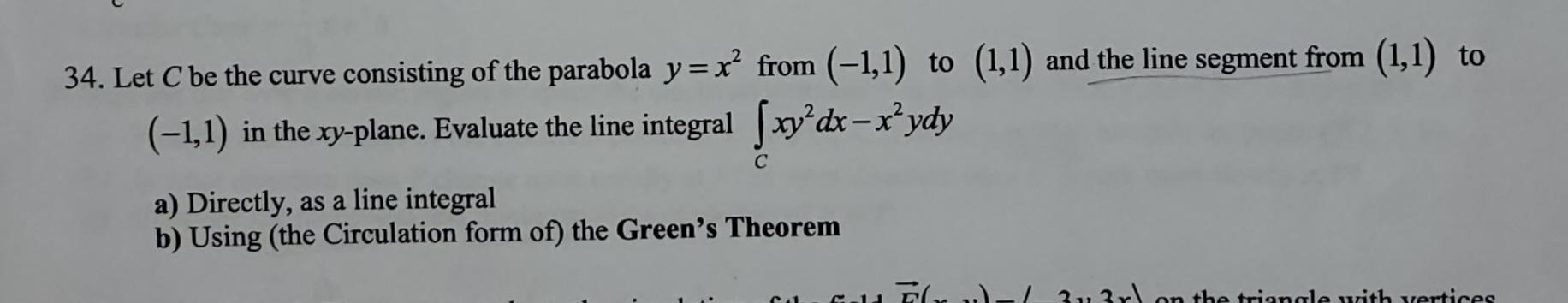 Solved 34. Let C be the curve consisting of the parabola | Chegg.com