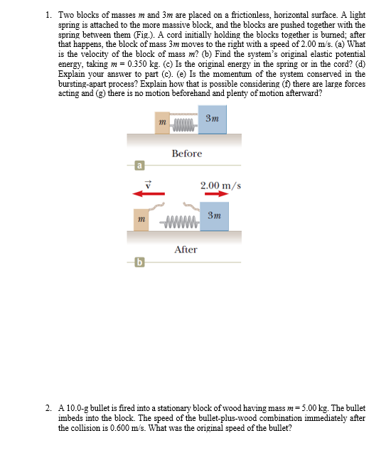 Solved 1. Two blocks of masses m and 3m are placed on a | Chegg.com