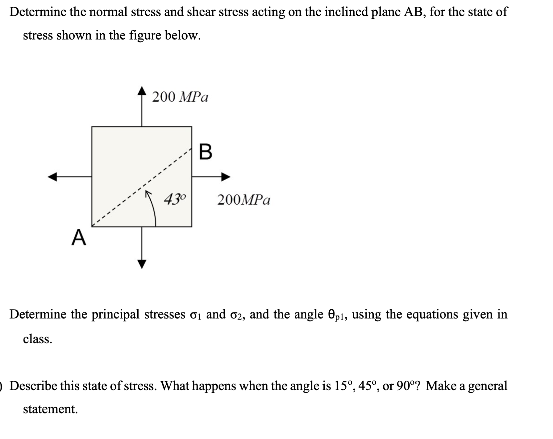 Solved Determine the normal stress and shear stress acting | Chegg.com