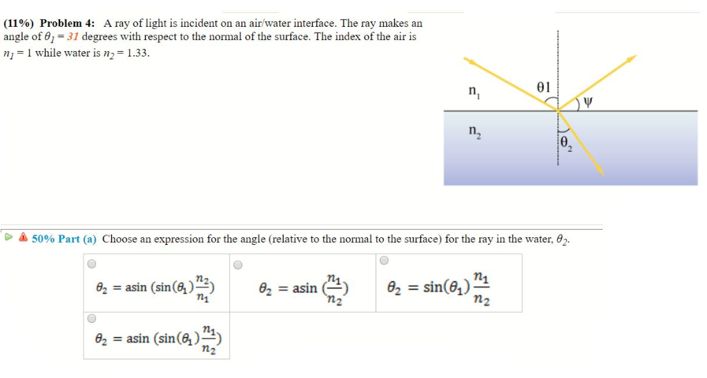 Solved: (11%) Problem 4: A Ray Of Light Is Incident On An ... | Chegg.com