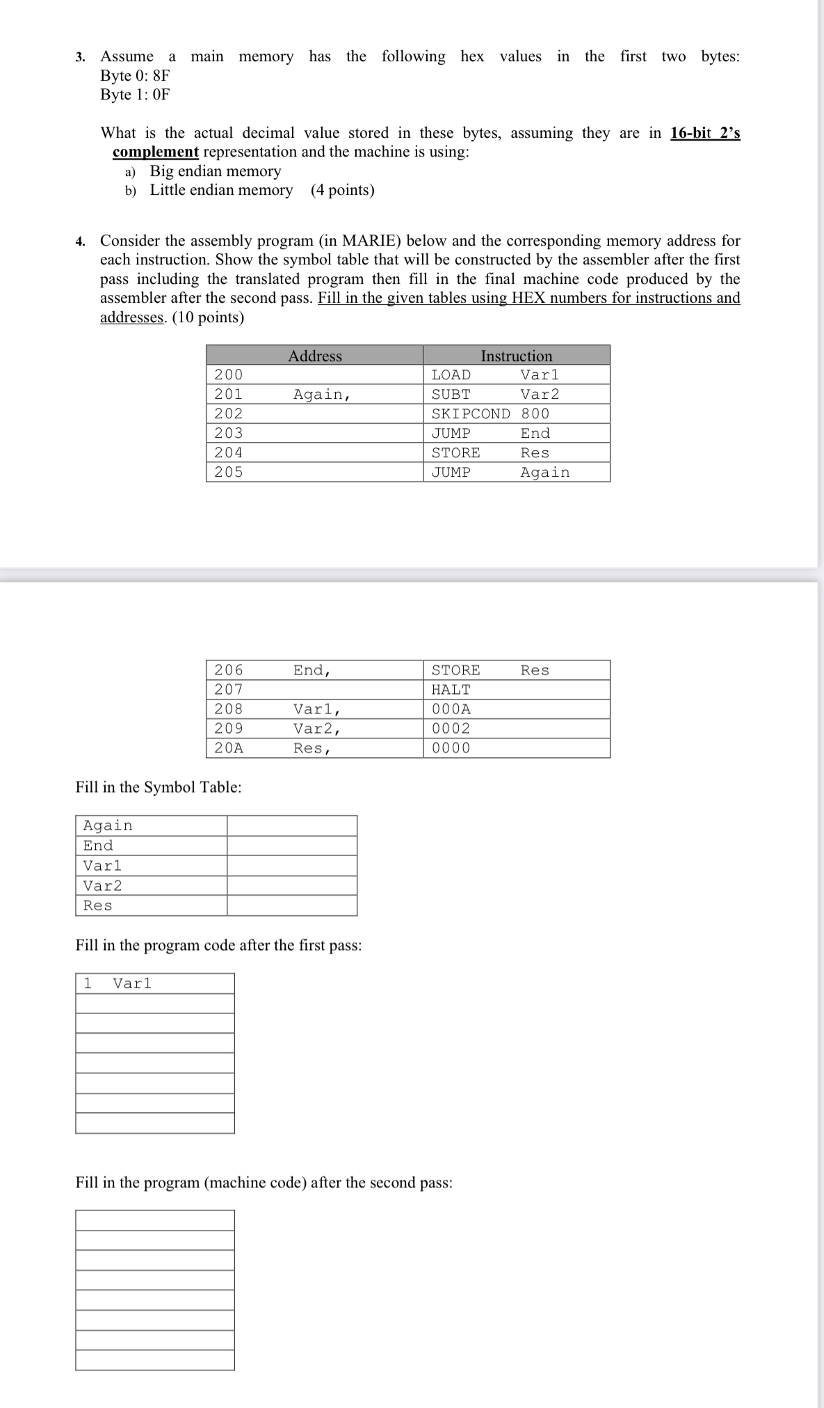Solved Assume a main memory has the following hex values in | Chegg.com