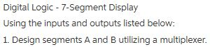 Solved Digital Logic - 7-Segment Display Using the inputs | Chegg.com