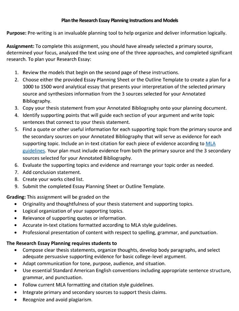 Plan the Research Essay Planning Instructions and | Chegg.com