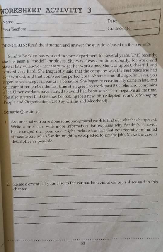 WORKSHEET ACTIVITY 3 Name: Year/Section: Date: | Chegg.com