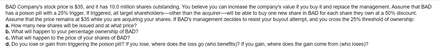 Solved BAD Company's stock price is $35, and it has 10.0 | Chegg.com