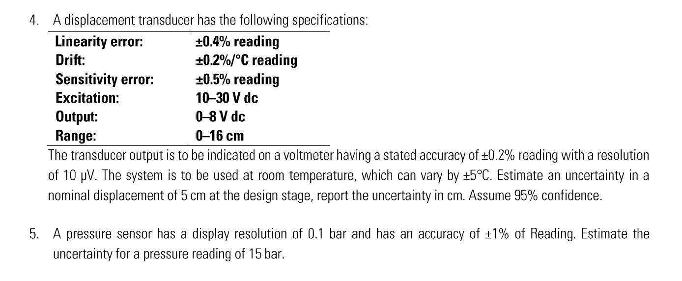 Solved 4. A displacement transducer has the following | Chegg.com