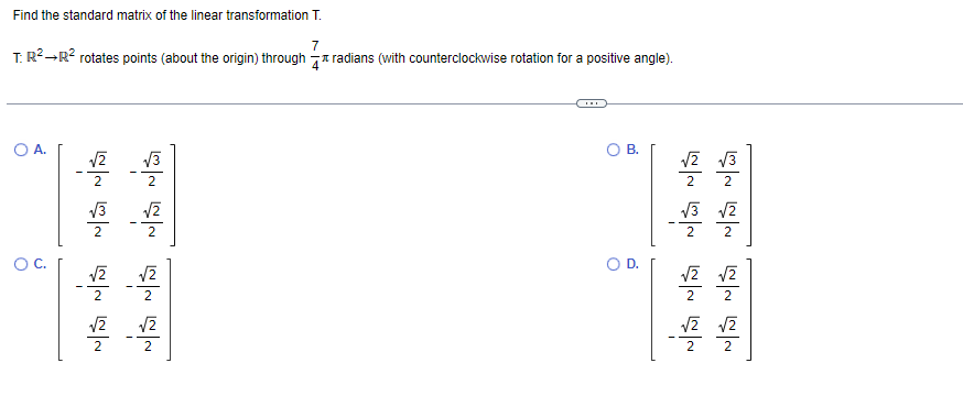 Solved Find The Standard Matrix Of The Linear Transformation