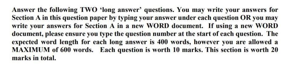 Solved Answer the following TWO 'long answer' questions. You | Chegg.com