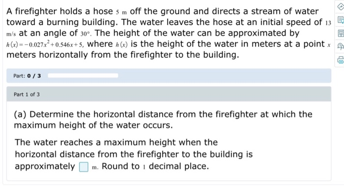Solved A firefighter holds a hose s m off the ground and | Chegg.com