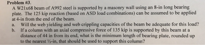 Solved Problem #3. A W21x68 beam of A992 steel is supported | Chegg.com