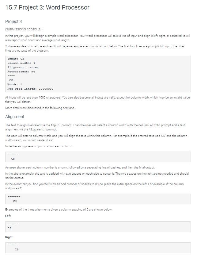 Solved 15.7 Project 3: Word Processor Project 3 (SUBMISSIONS | Chegg.com