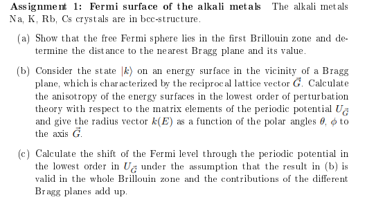 Solved Assignment 1: Fermi surface of the alkali metals The | Chegg.com