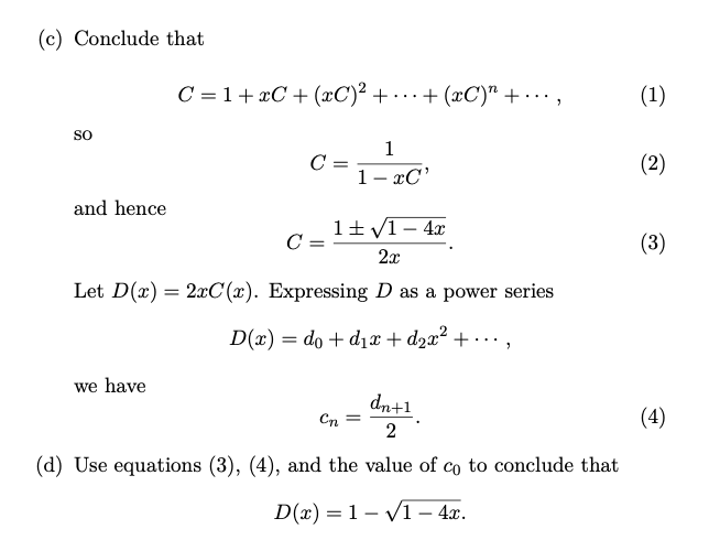 Solved Generating functions provide an interesting way to | Chegg.com
