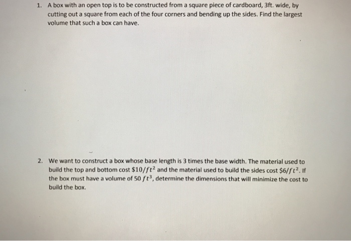 Solved A box with an open top is to be constructed from a | Chegg.com
