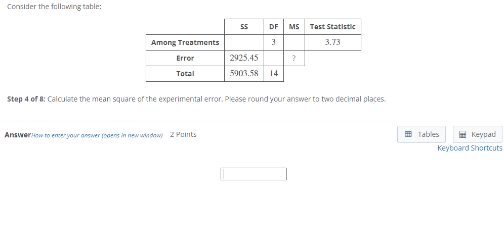 Solved Consider the following table: SS DF OF 유 MS Test | Chegg.com