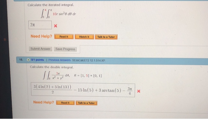 Solved Calculate the iterated integral. 27t Need Help? | Chegg.com