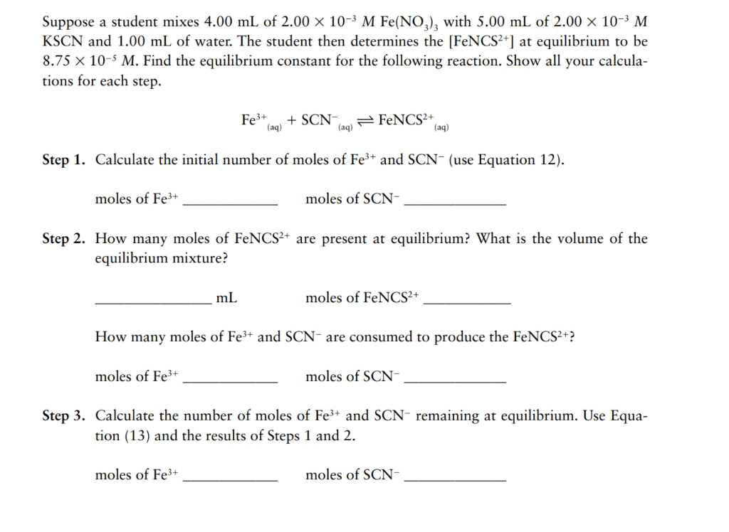 Solved Suppose a student mixes 4.00 mL of 2.00 x 10-3 M | Chegg.com