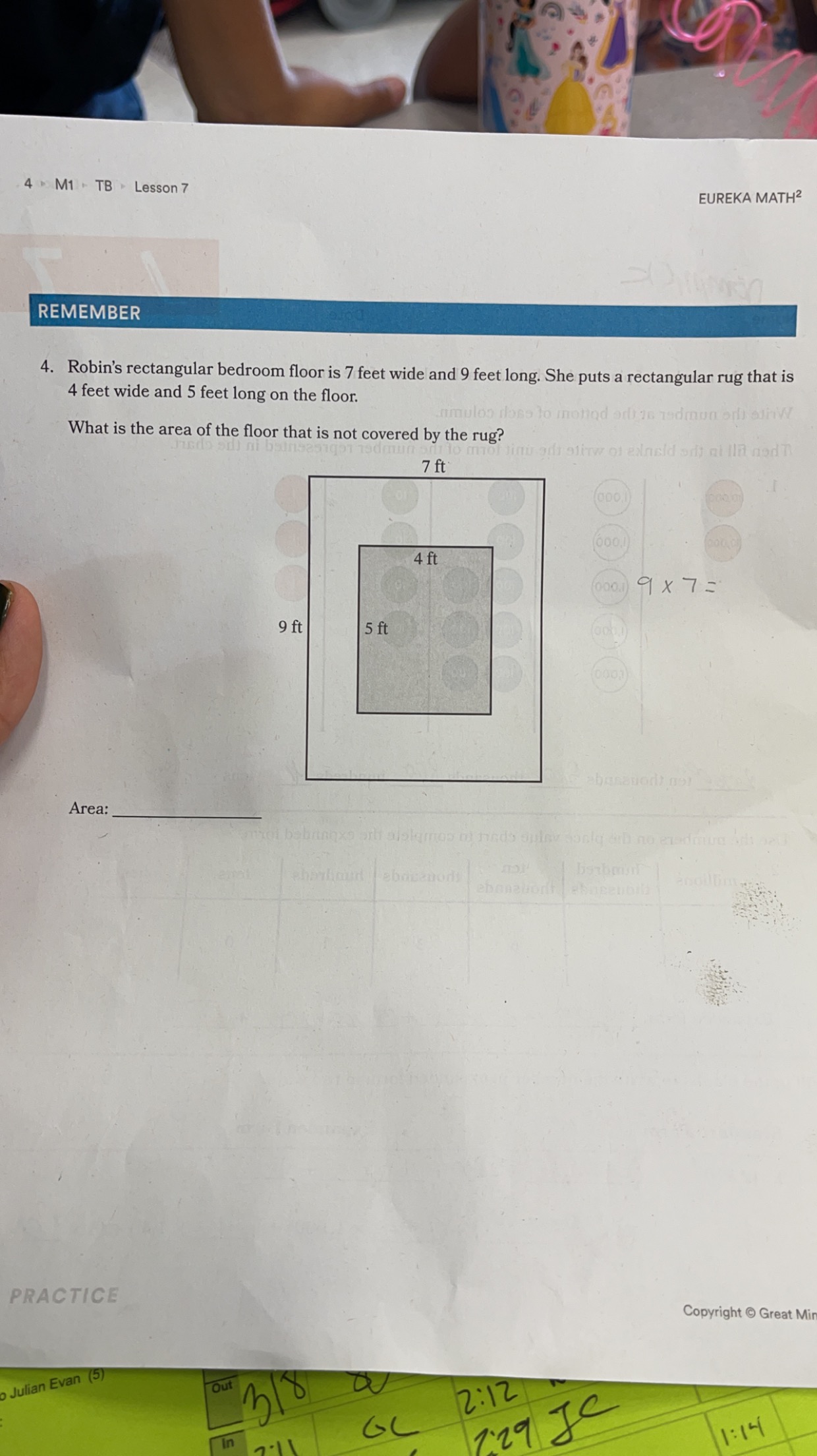 Solved 4. Robin's rectangular bedroom floor is 7 feet wide | Chegg.com