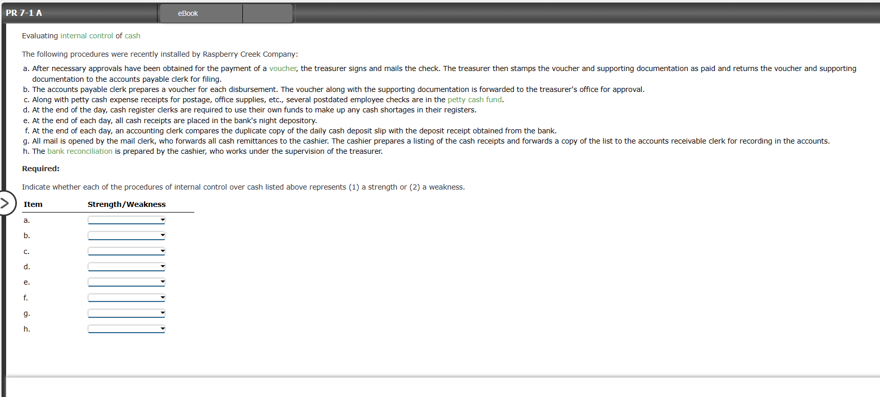 Solved Evaluating internal control of cash The following | Chegg.com