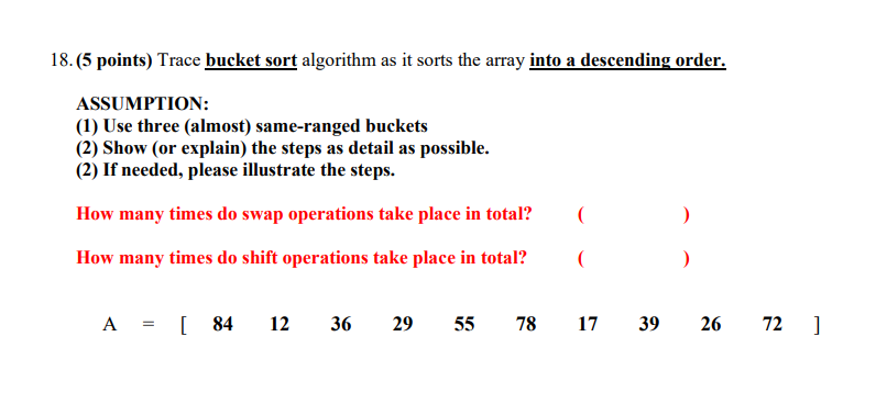 Solved 18.(5 points) Trace bucket sort algorithm as it sorts | Chegg.com