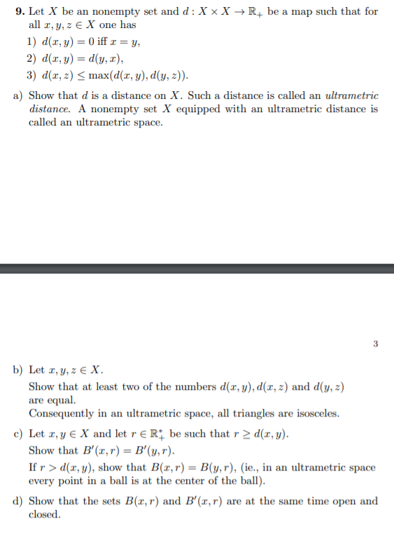 Solved 9. Let X be an nonempty set and d: Xx X + R4 be a map | Chegg.com