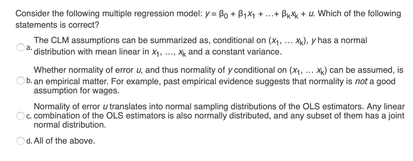 Solved Consider the following multiple regression model: y = | Chegg.com